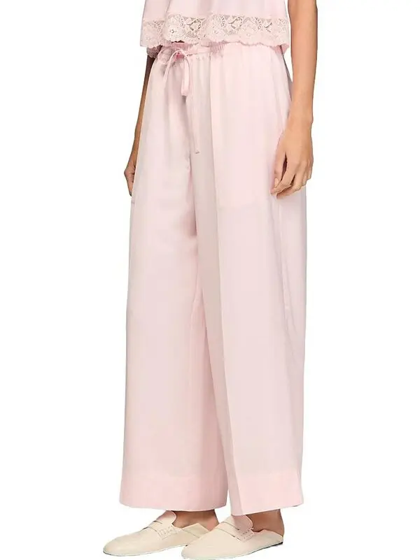 Sandro Satin Wide Leg Trousers - Light Pink