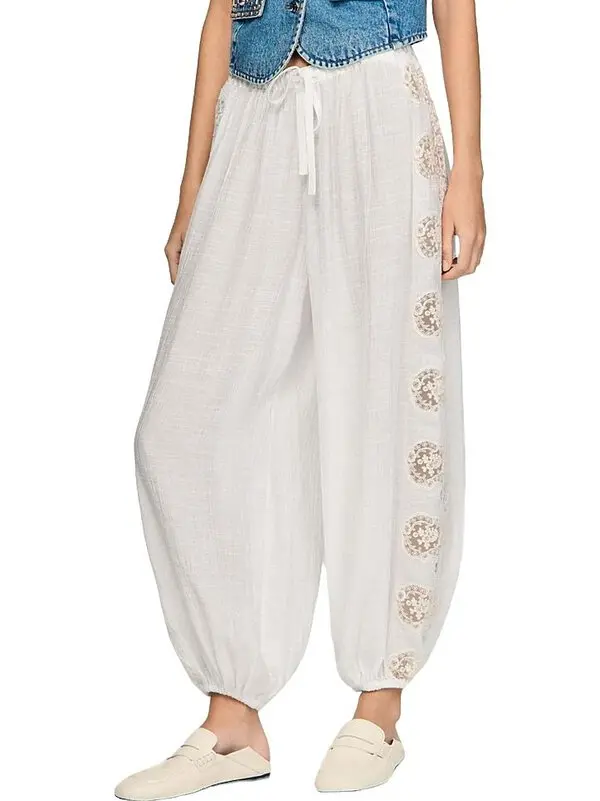 Sandro Crinkled Wide Leg Trousers - White