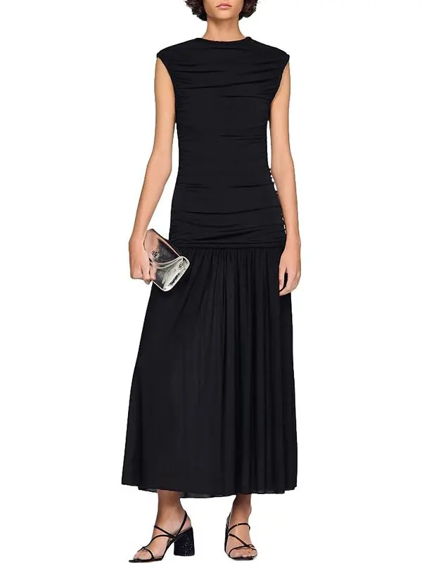Sandro Azalea Draped Maxi Dress - Black