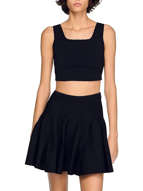 Sandro Deborah Cropped Knit Sweater - Black