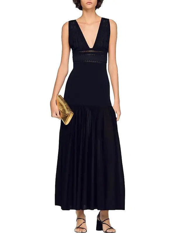 Sandro Ruffled Knit Maxi Dress - Black
