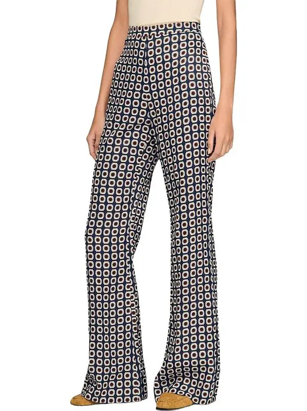 Sandro Floral Print Flowy Trousers - Deep Blue / Ocher