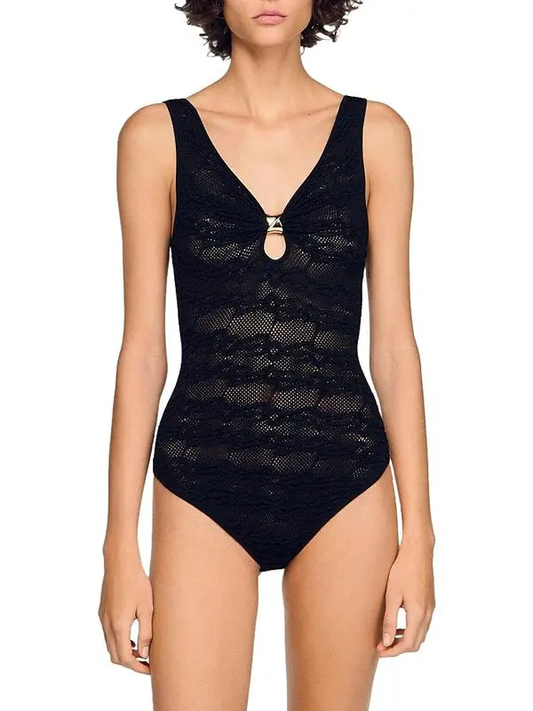 Sandro Lily Embellished Knit Leotard - Black