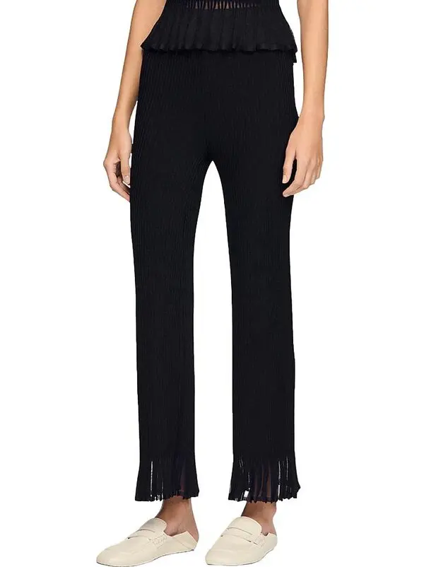 Sandro Ruffled Knit Trousers - Black