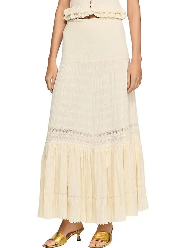 Sandro Aria Long Knit Skirt - Ecru
