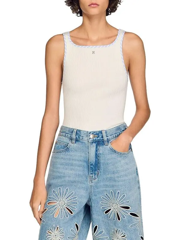 Sandro Ribbed Vest Top - Ecru