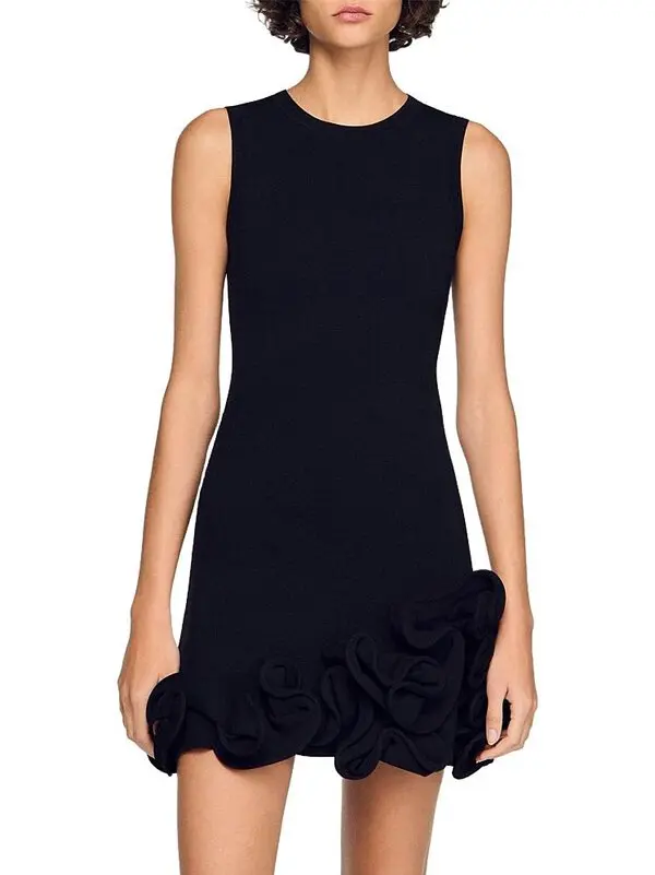 Sandro Floral Trim Knit Dress - Black