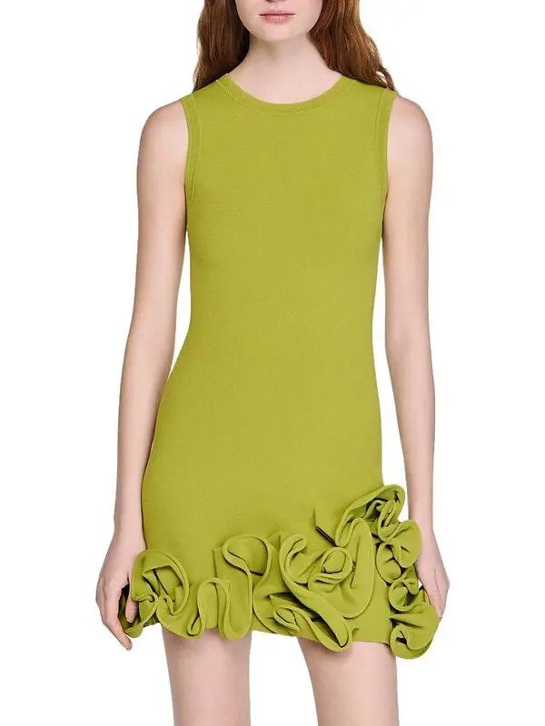 Sandro Floral Trim Knit Dress - Green