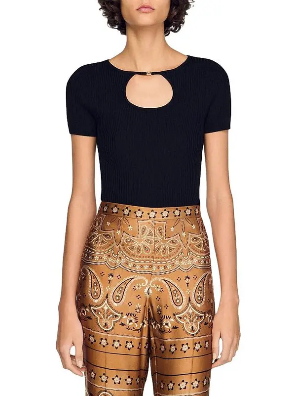 Sandro Openwork Neck Sweater - Black