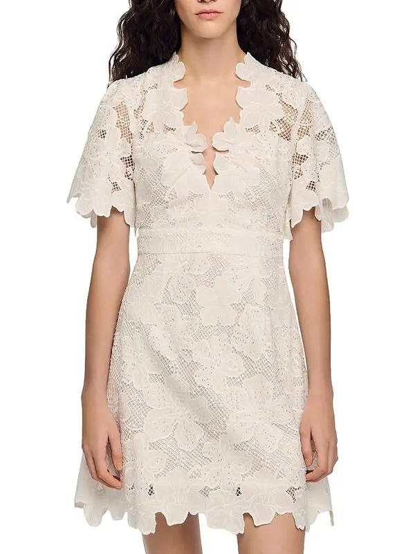 Sandro Elara Flower Lace Mini Dress - White