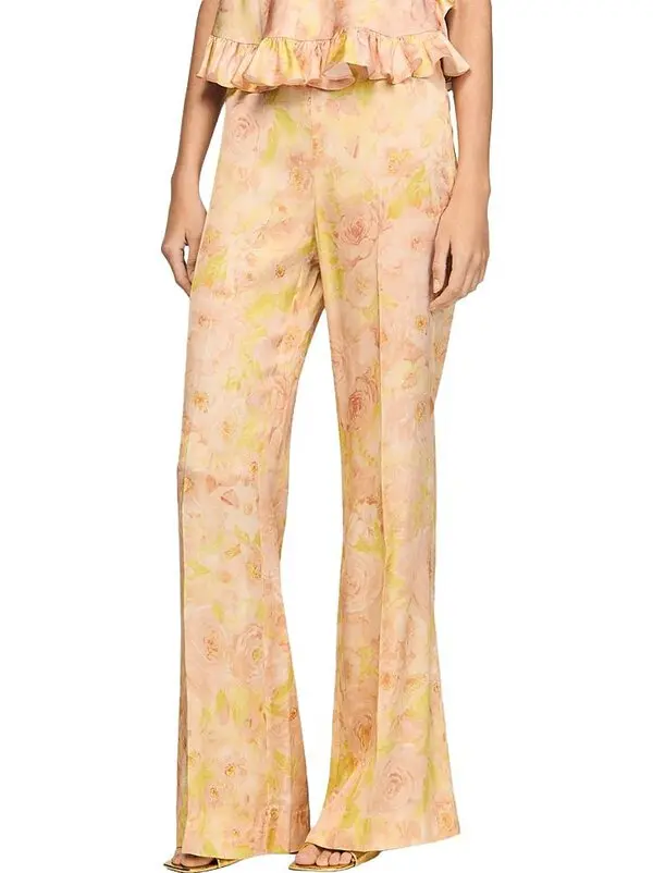 Sandro Floral Print Flowy Trousers - Pink / Green