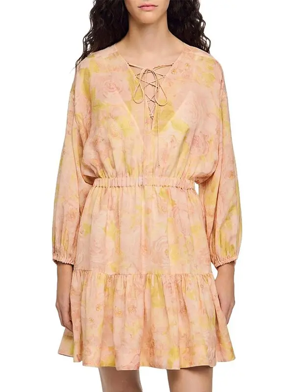 Sandro Floral Print Short Dress - Pink / Green