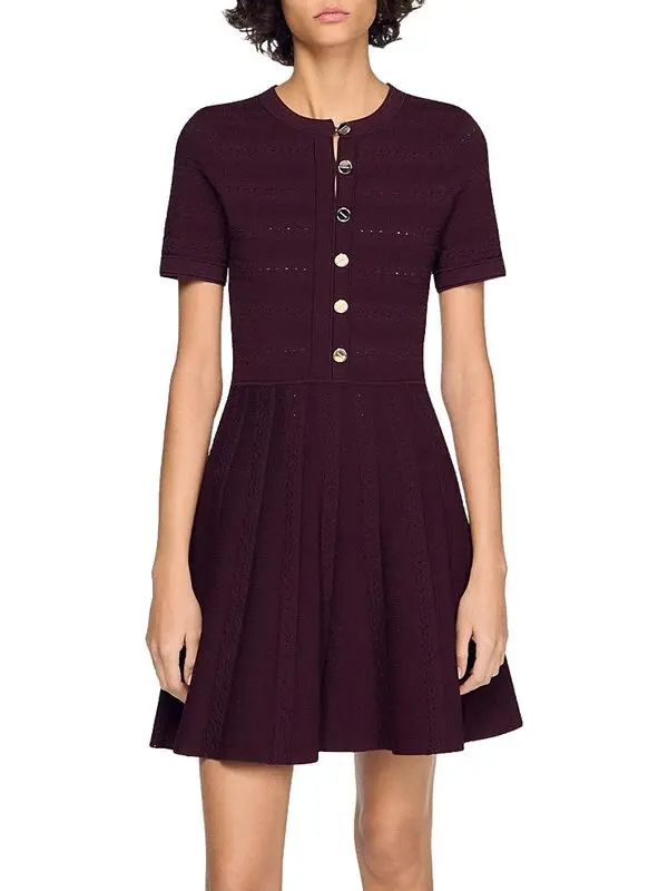 Sandro Milou Floral Knit Short Dress - Brown