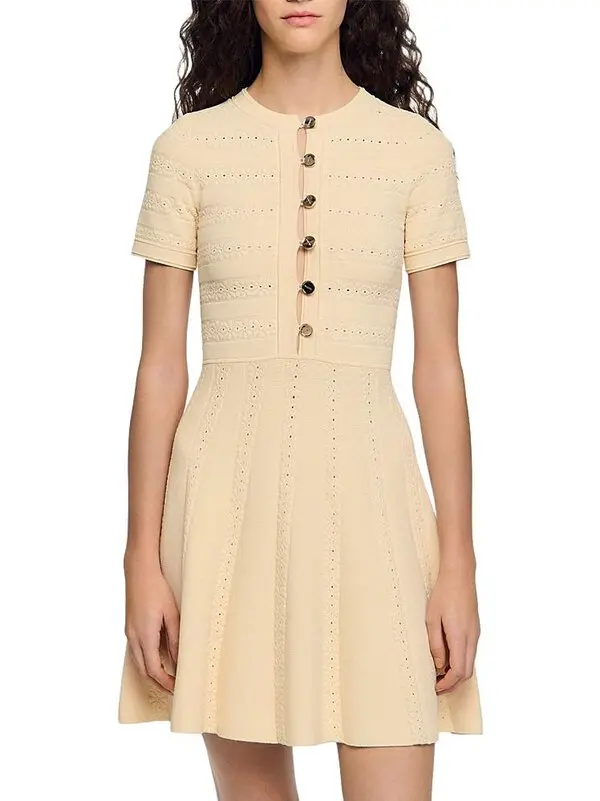 Sandro Milou Floral Knit Short Dress - Vanilla