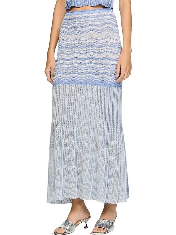 Sandro Davinna Long Decorative Knit Skirt - Sky Blue