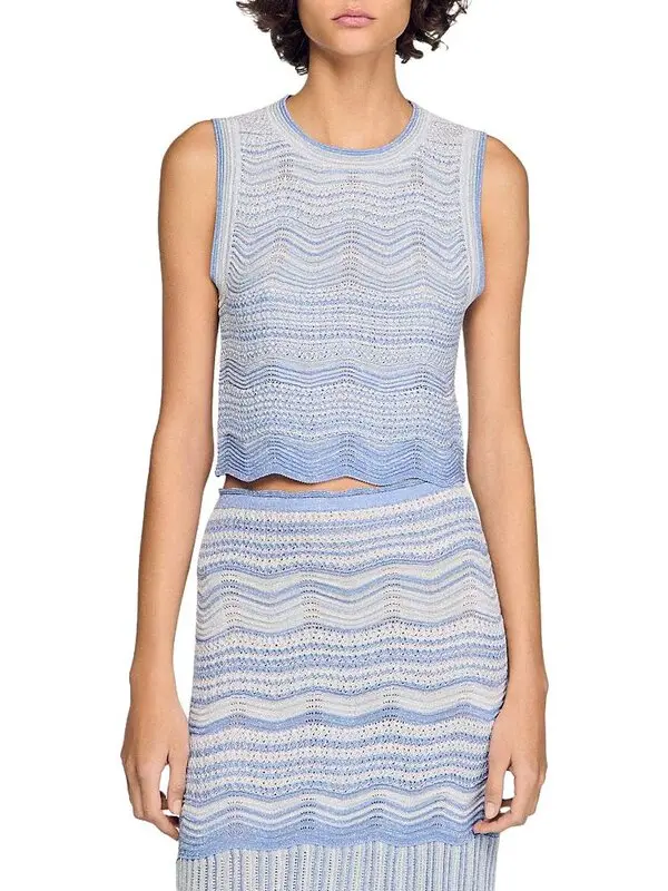 Sandro Davi Decorative Knit Crop Top - Sky Blue