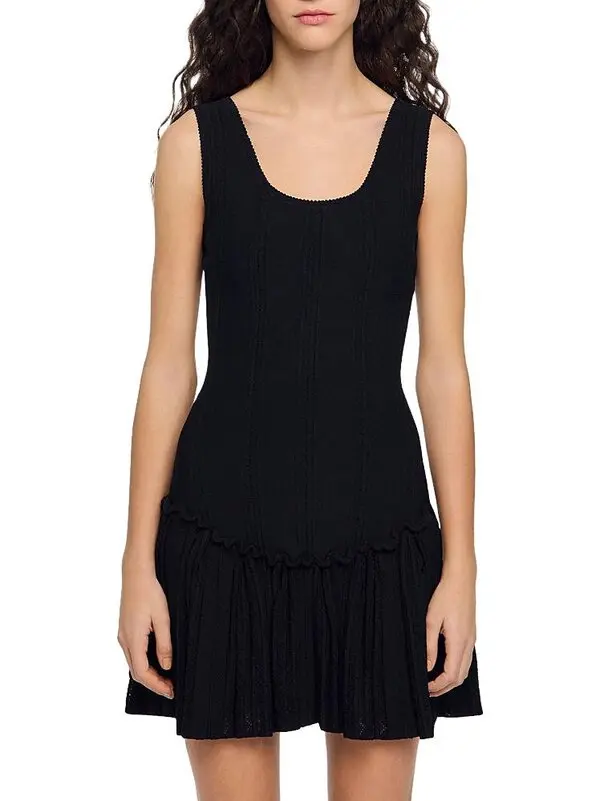 Sandro Short Knit Dress With Ruffle - Black