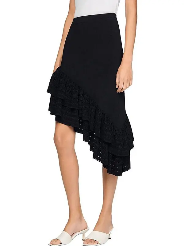 Sandro Chiara Asymmetrical Knit Skirt - Black