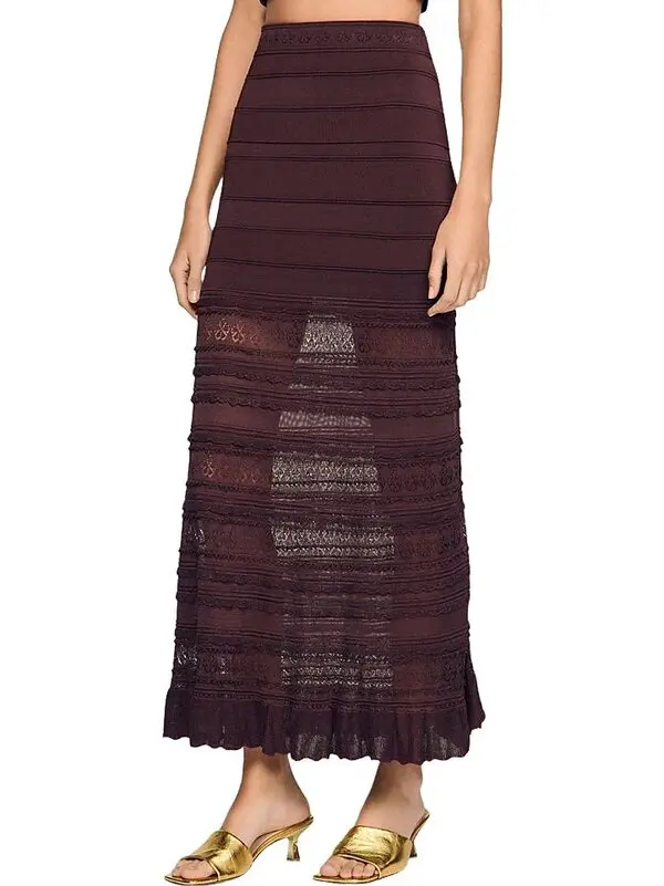 Sandro Andriane Pointelle Knit Maxi Skirt - Brown