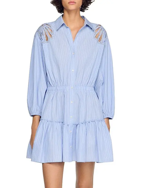 Sandro Ludovica Striped Cotton Mini Dress - Sky Blue