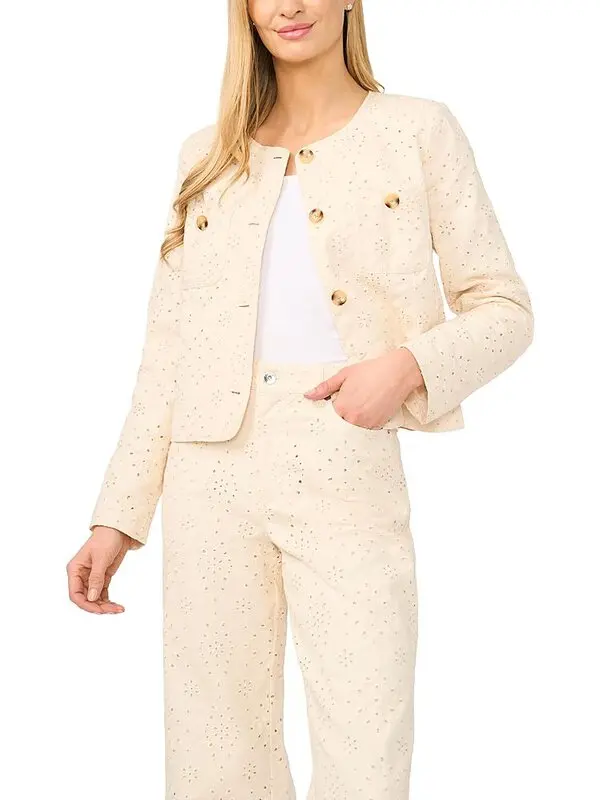 CECE DUPRAZ Collarless Eyelet Jacket - Warm Vanilla
