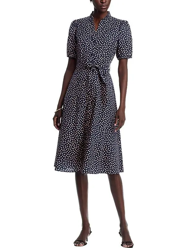 T Tahari Puff Sleeve Printed Cotton Dress - Sweet Dot