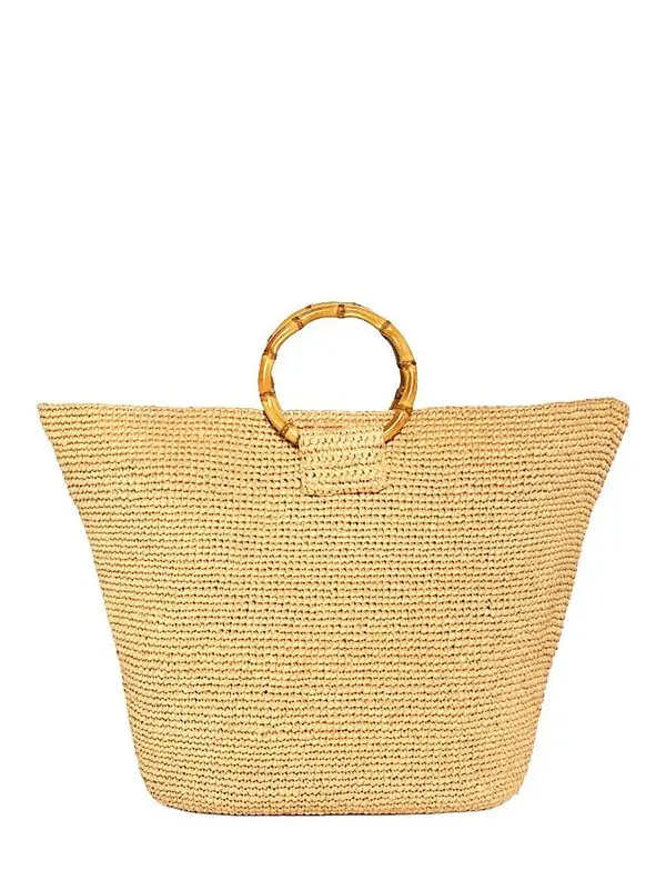 Aqua Large Raffia Tote Bag - Natural