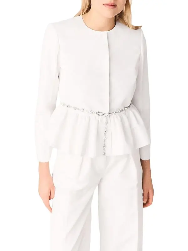 Maje Cropped Jacket With Embellished Belt - White