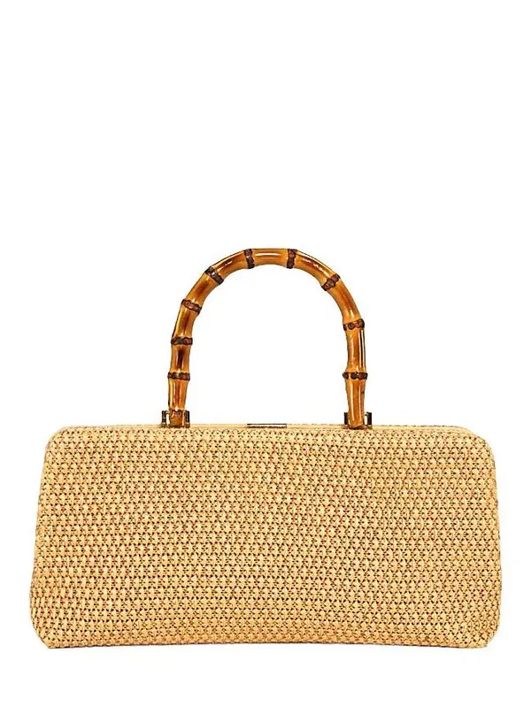Aqua Medium Raffia Crossbody Bag - Natural