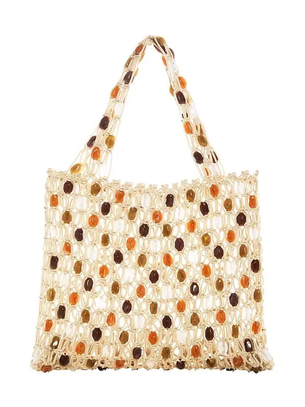 Aqua Medium Beaded Tote Bag - Ivory/multi