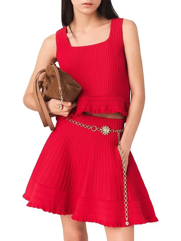 Maje Ruffled Knit Top - Red