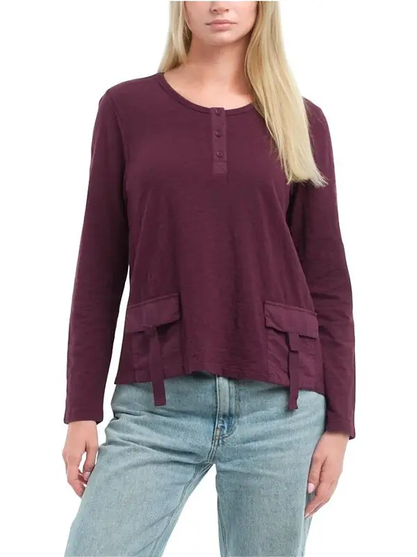 WILT CLOTHING Button Placket Tee - Dark Fig