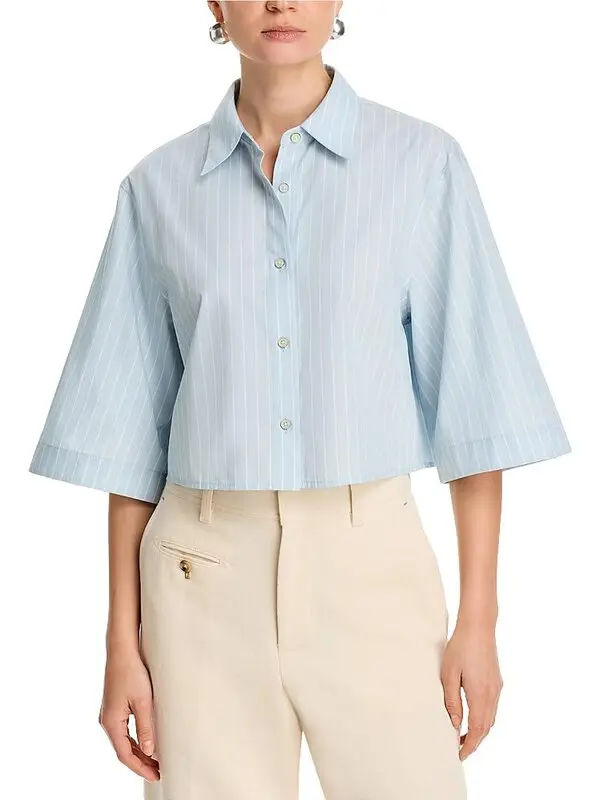 Helmut Lang Cropped Wide Sleeve Shirt - Light Blue Multi