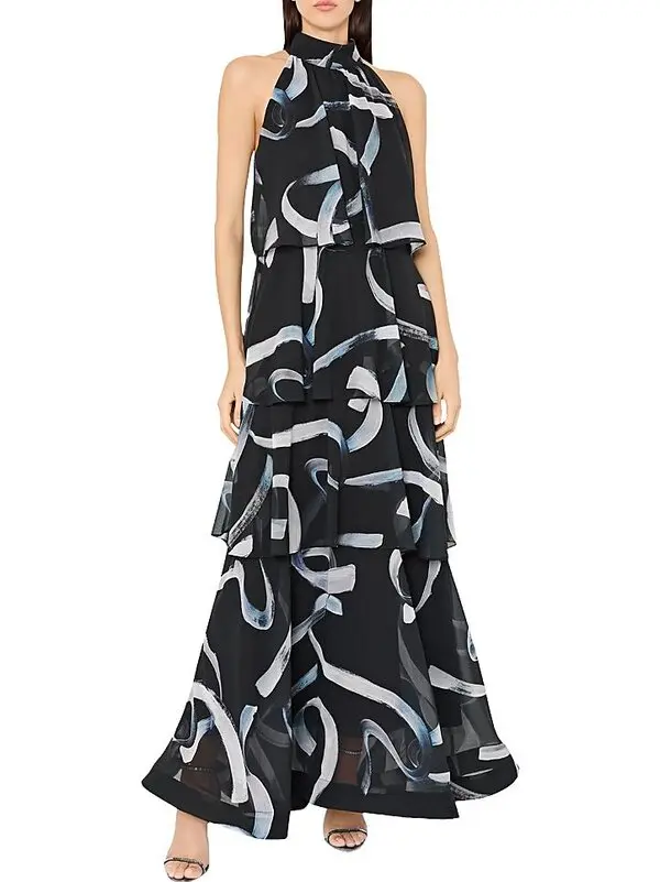 MILLY Salem Chiffon Bell Dress - Black/white