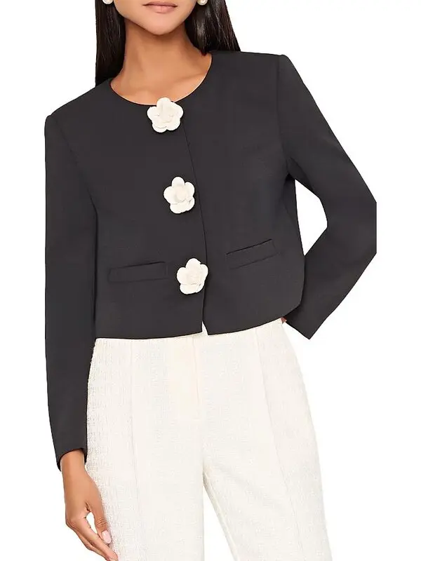 MILLY Camellia Applique Cropped Jacket - Black