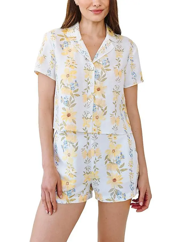 Bella Dahl Floral Short Sleeve Notch Collar Shirt - Wildflower Stripes