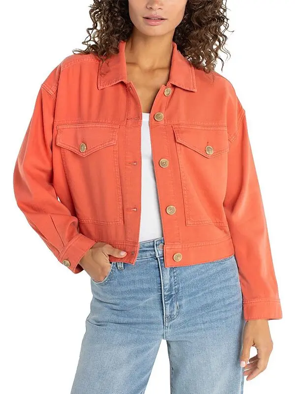 LIVERPOOL Oversized Cropped Denim Jacket - Red Clay