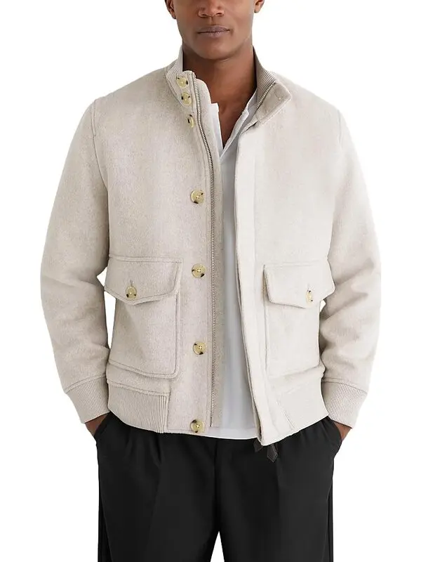 REISS Hadley Wool Blend Bomber Jacket - Oatmeal