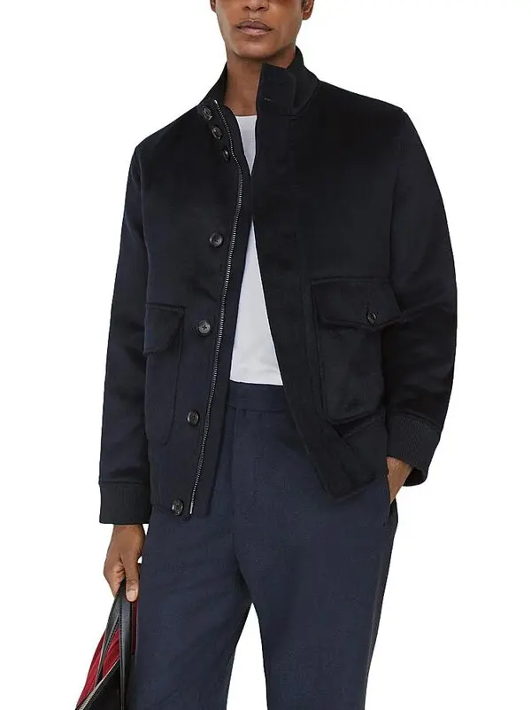 REISS Hadley Wool Blend Bomber Jacket - Navy