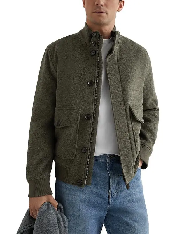 REISS Hadley Wool-blend Bomber Jacket - Green