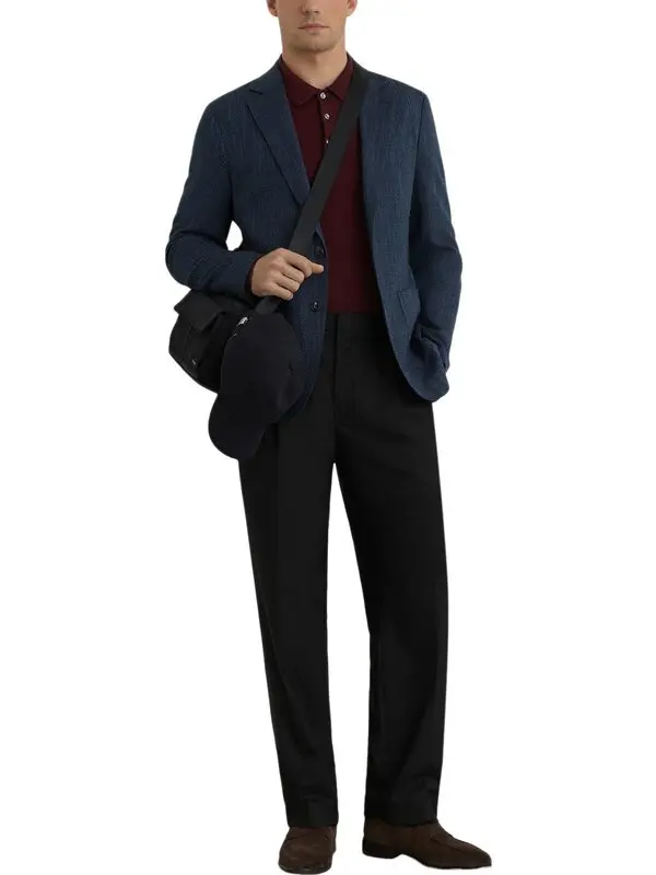 REISS Manci Tailored Fit Herringbone Blazer - Navy