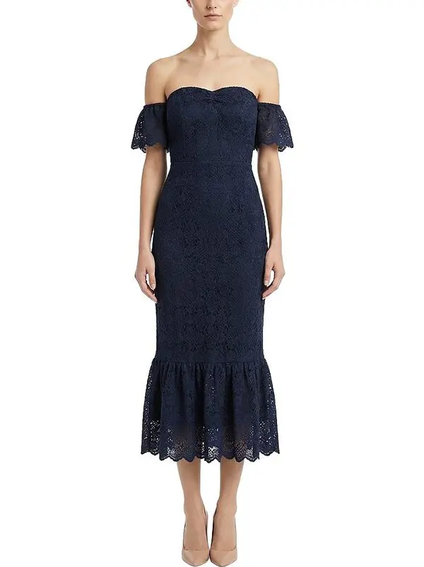 NIGHTCAP Fleur Lace Flutter Midi Dress - Navy