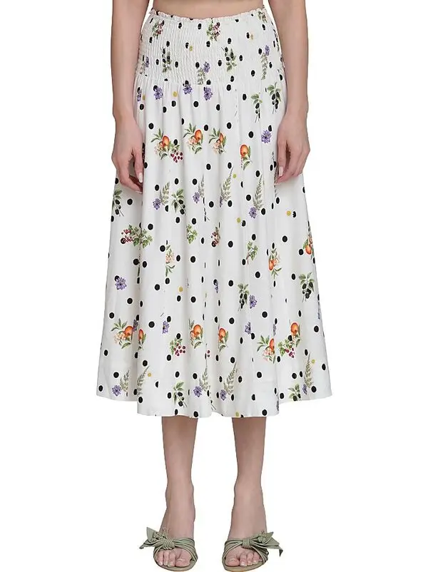 Avec Les Filles Botanical Print Midi Skirt - Cream Scattered Botanical