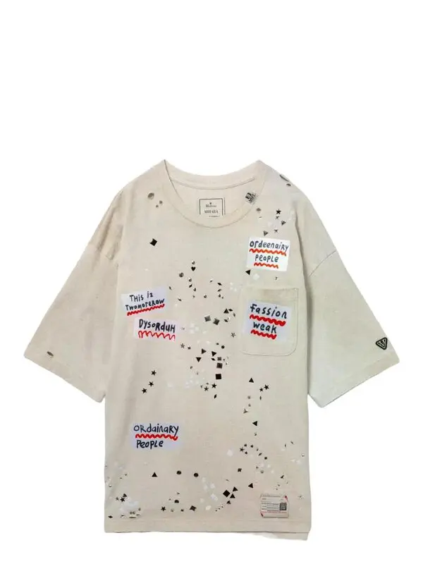 Mihara Yasuhiro Embellished-sticker T-shirt - Neutrals