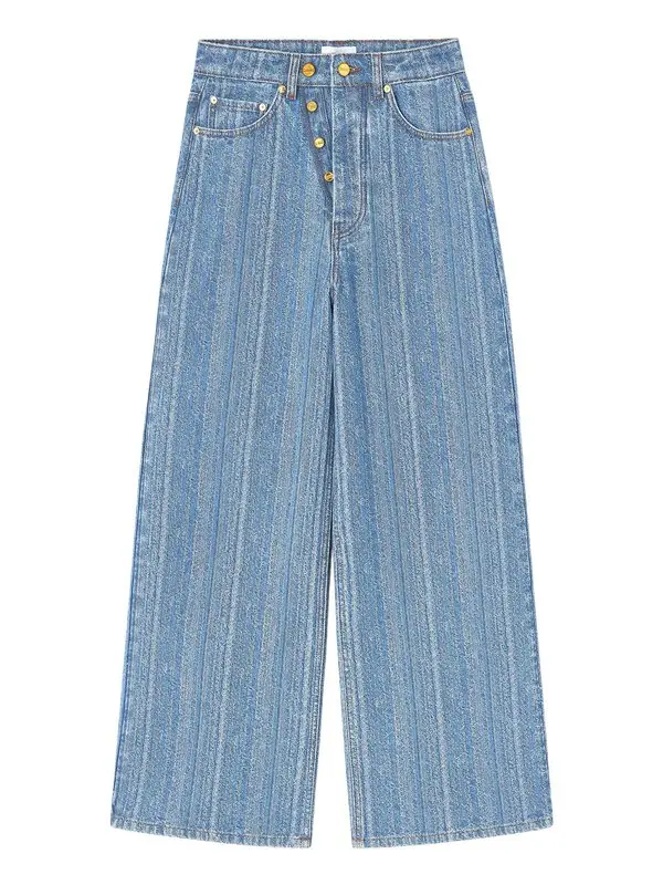 GANNI Striped Denim Baggy Jeans - Blue