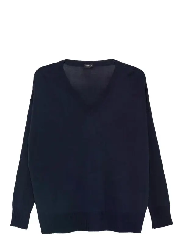 NEERA V-neck Long-sleeved Top - Blue