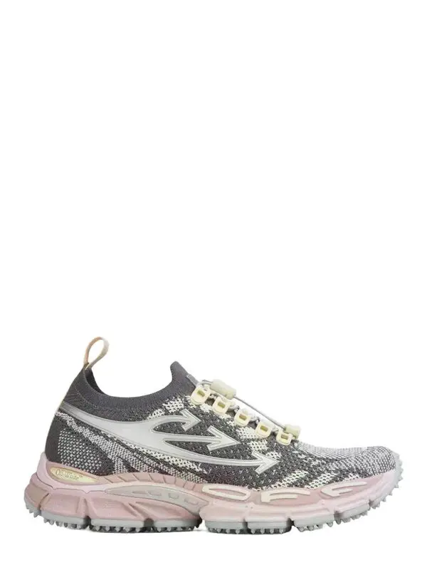 Off-White Knit Lace-up Sneakers With Graphic Pattern - Grey