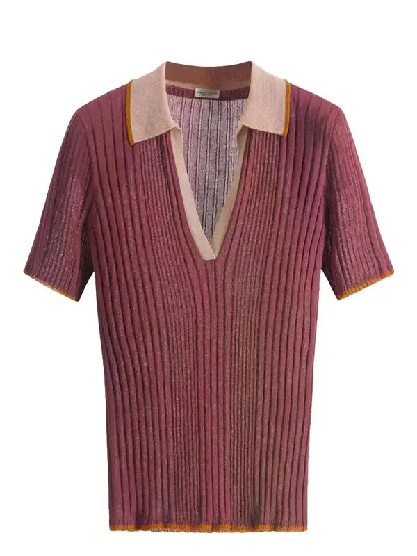 ROBERTO COLLINA Ribbed V-neck T-shirt - Red