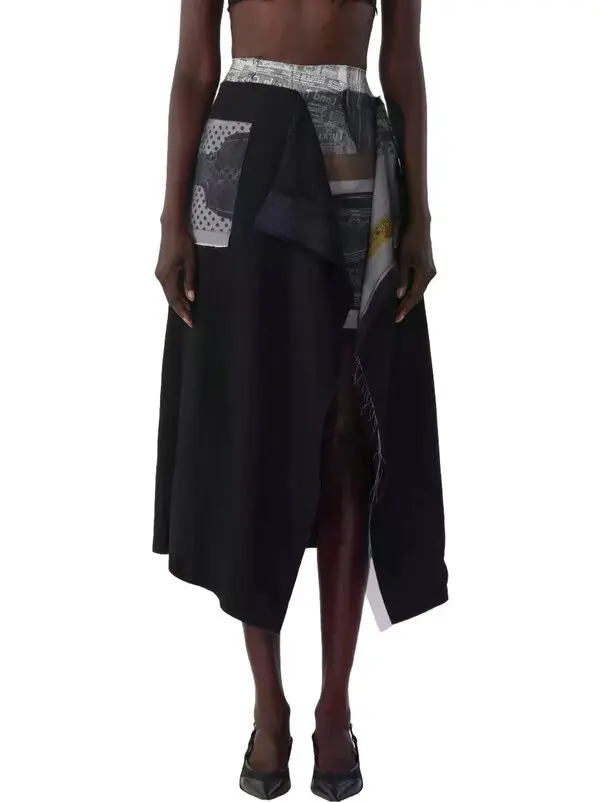 JASON WU Artwork Collage Midi Skirt - Black