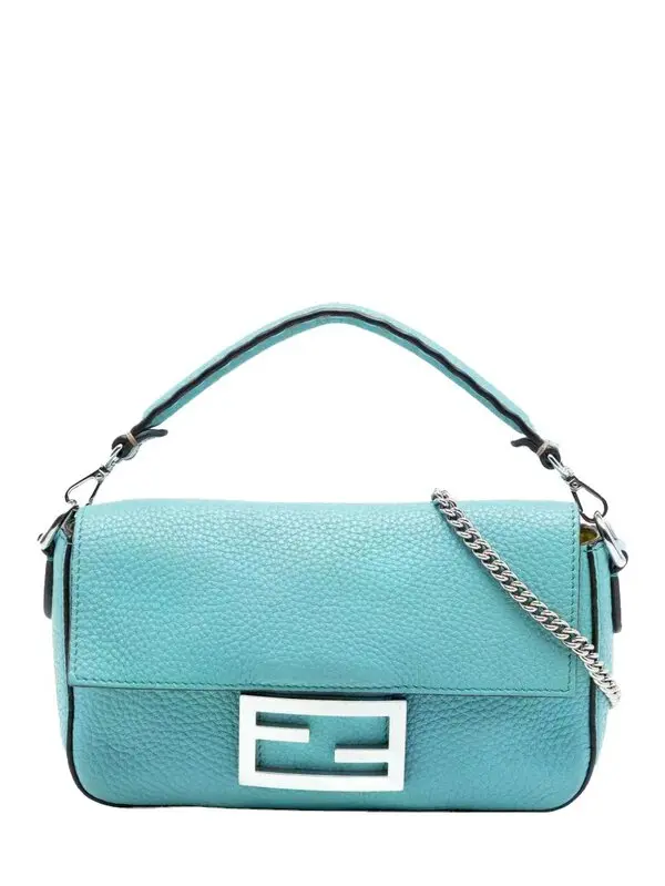 Fendi Leather Baguette Satchel - Blue